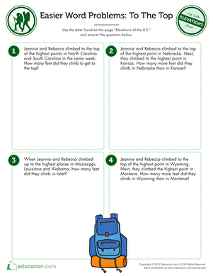 Elevations: Multi-Step Word Problems | Worksheet | Education.com