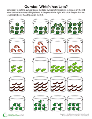 Gumbo: Which has Less? | Worksheet | Education.com