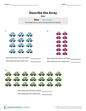 Describing Arrays with Cars | Worksheet | Education.com